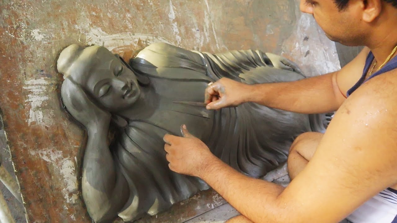 How to make sleeping Buddha with easy process | Fiber buddha art | Clay making Buddha | Art Tech ...
