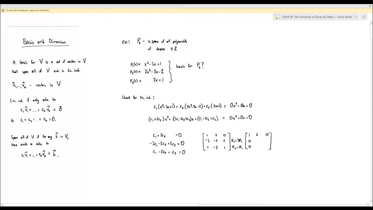 MATH 2418 Week 9 Review: Basis & Dimension (cont.), Fundamental Subspaces of a Matrix - YouTube