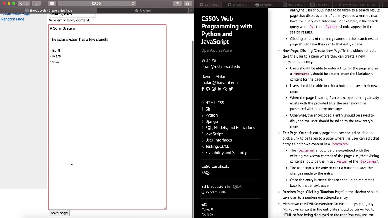 Cs50 Project 1 A Wiki Page Server Using Django Youtube