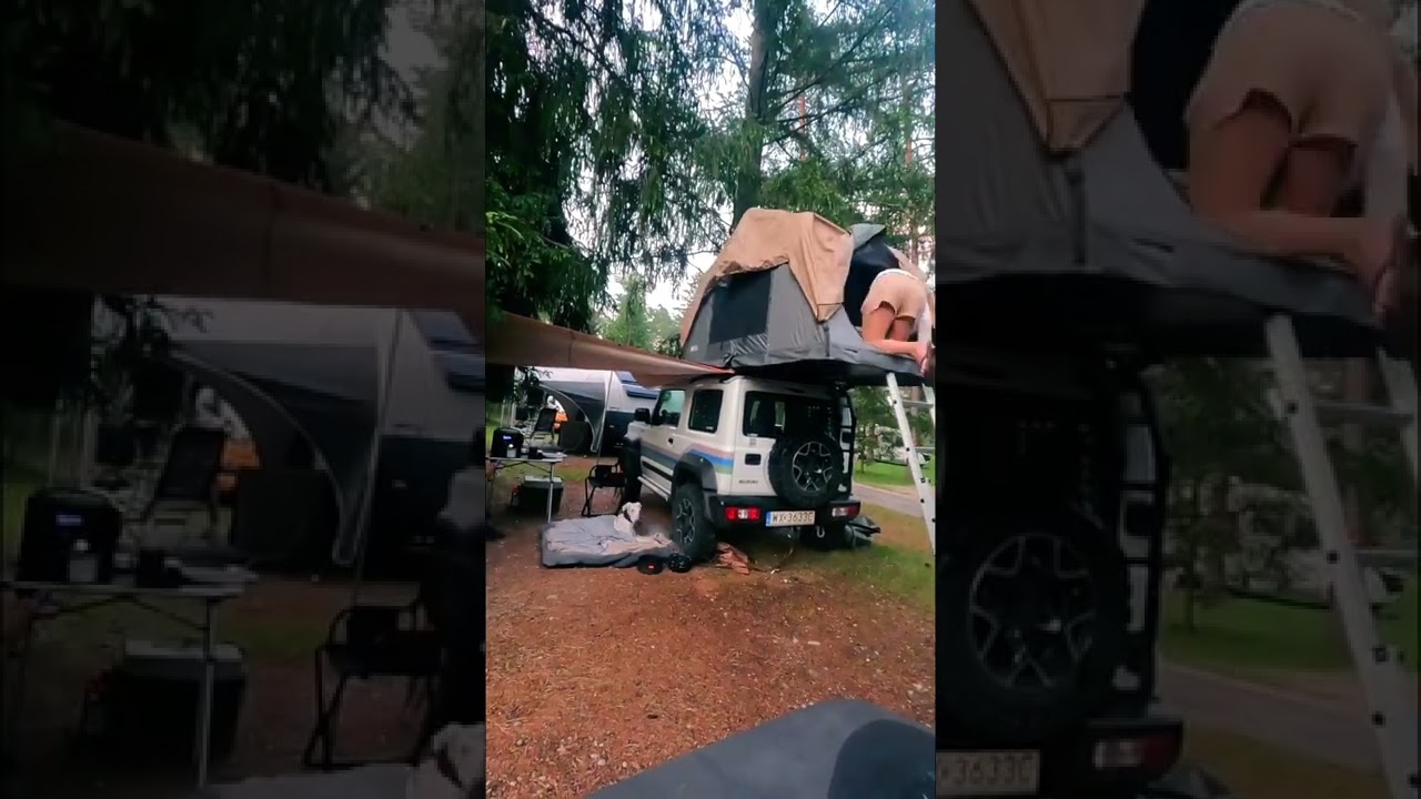 Suzuki Jimny rooftop tent setup at campsite - YouTube