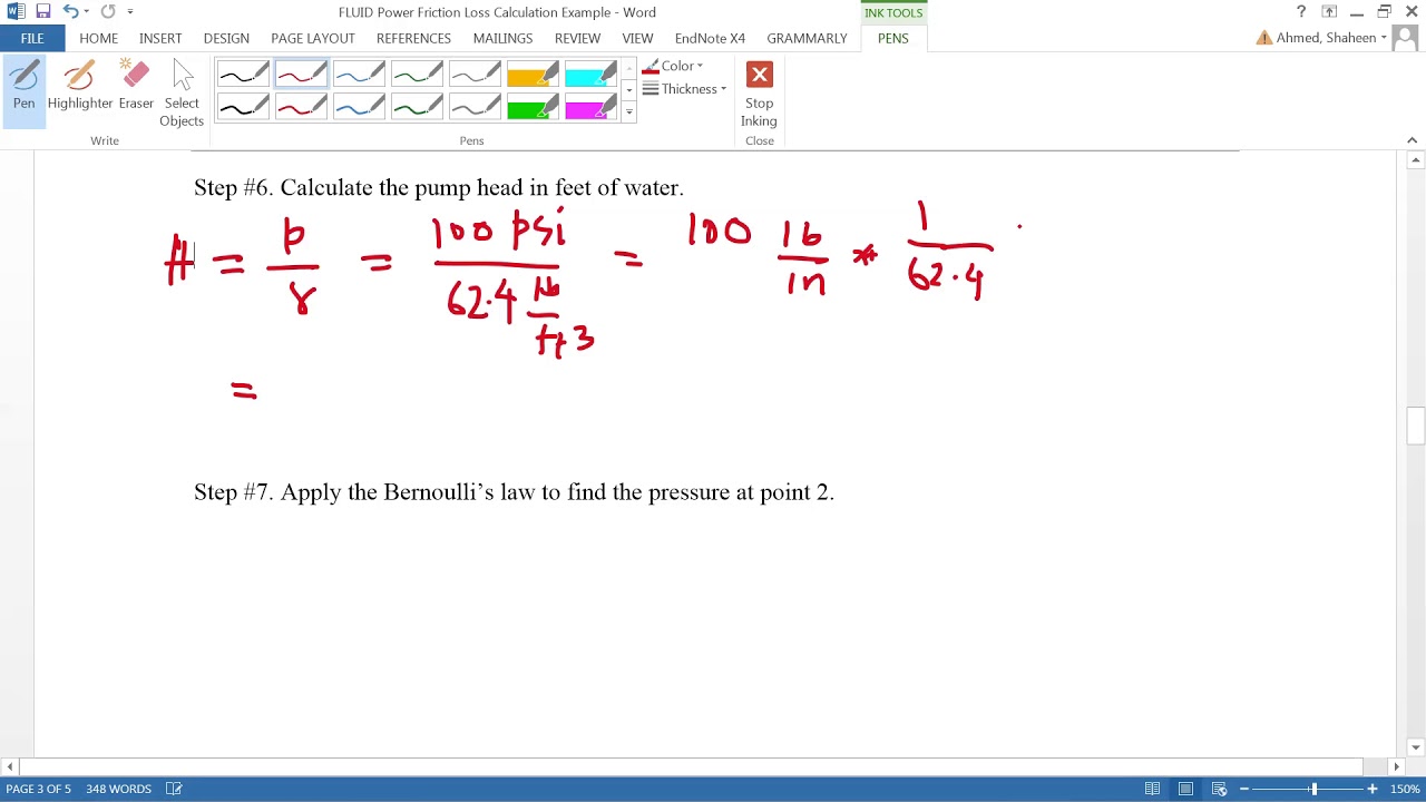 Fluid Power Friction Loss Calculation Step 6 Pressure Head or Energy ...