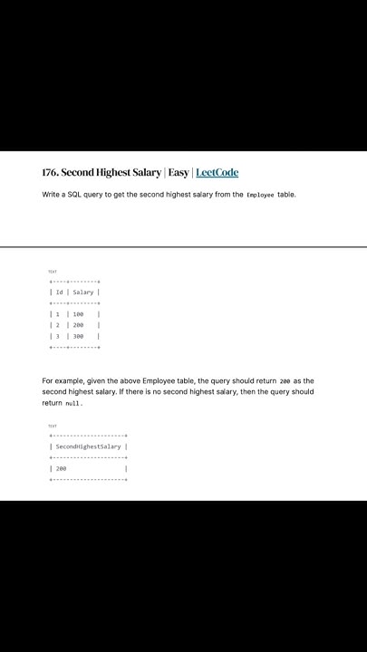 SECOND HIGHEST SALARY - LEETCODE #interview #leetcode #jobinterview - YouTube