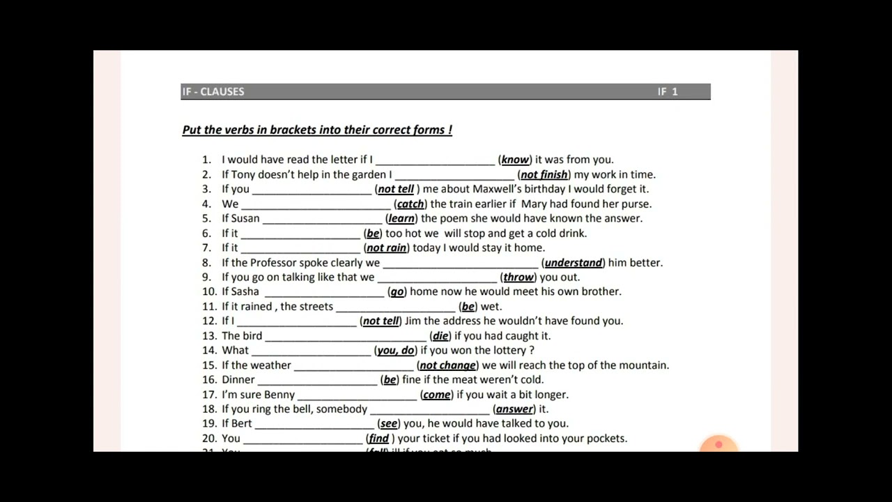 Conditional /If exercises (IF 1 number 1-20) - YouTube
