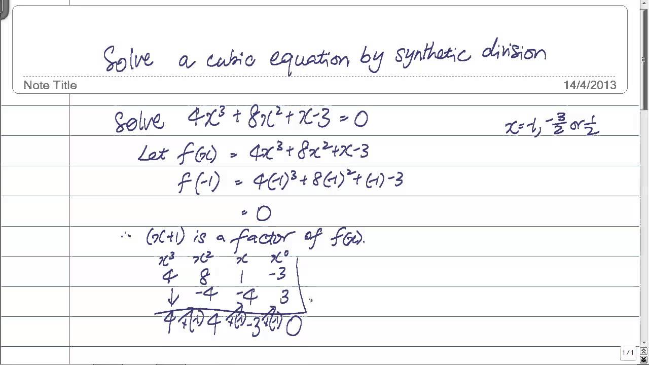 GCE O Level A Maths Solve A Cubic Equation By Synthetic Division YouTube