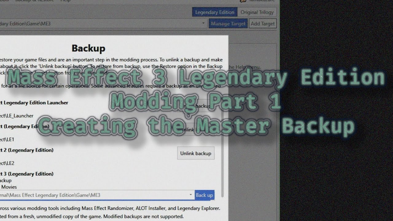 Mass Effect 3 Legendary Edition Modding Guide Part 1: "Creating the Master Backup" - YouTube