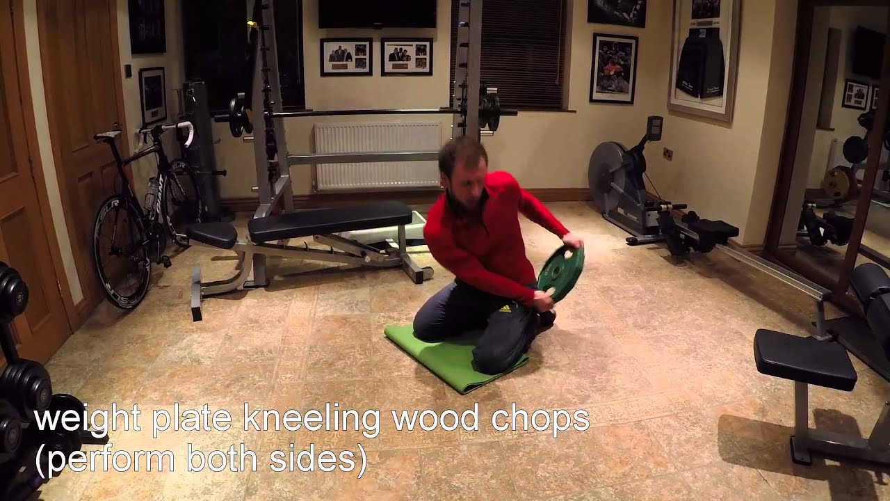 weight plate kneeling wood chops - YouTube