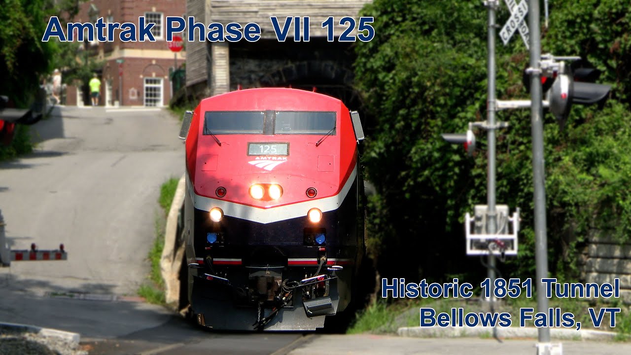 Amtrak #125 Phase VII rolls through the historic 1851 Bellows Falls VT ...