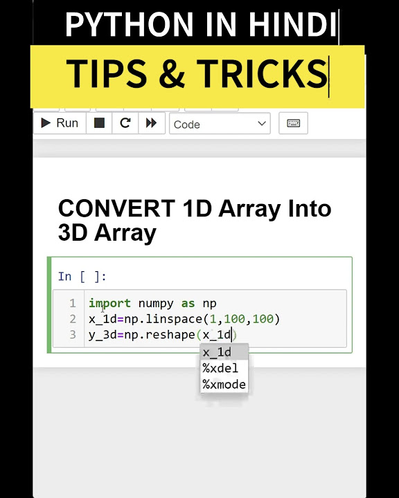 Python Convert 1d Numpy Array Into 3d Numpy Python Array Coding Pythontricks Youtubeshorts 1028