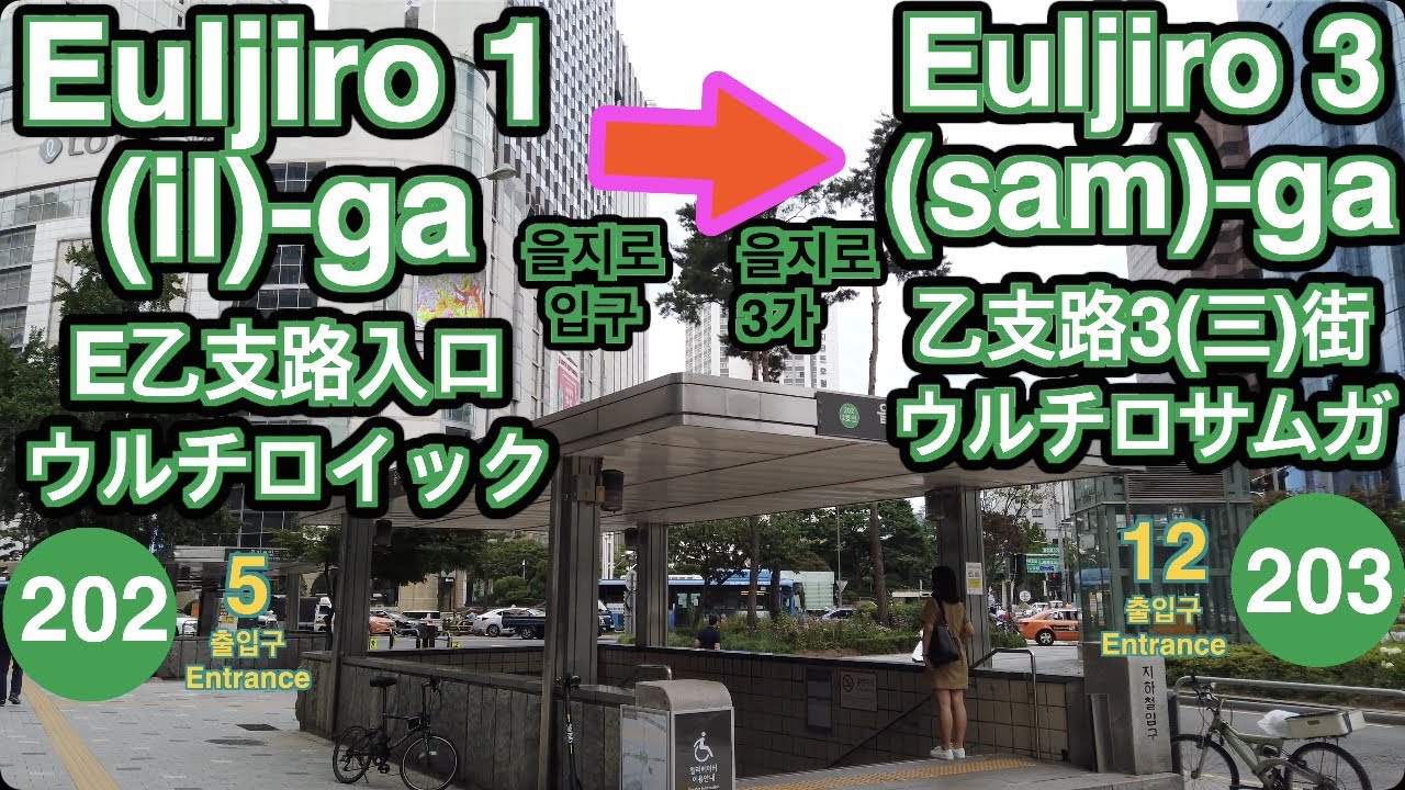 🇰🇷 2 Line🚦Euljiro 1(il)-ga Euljiro 3 (sam)-ga🚦乙支路入口 乙支路3街🚦ウルチロイック ウルチロ ...
