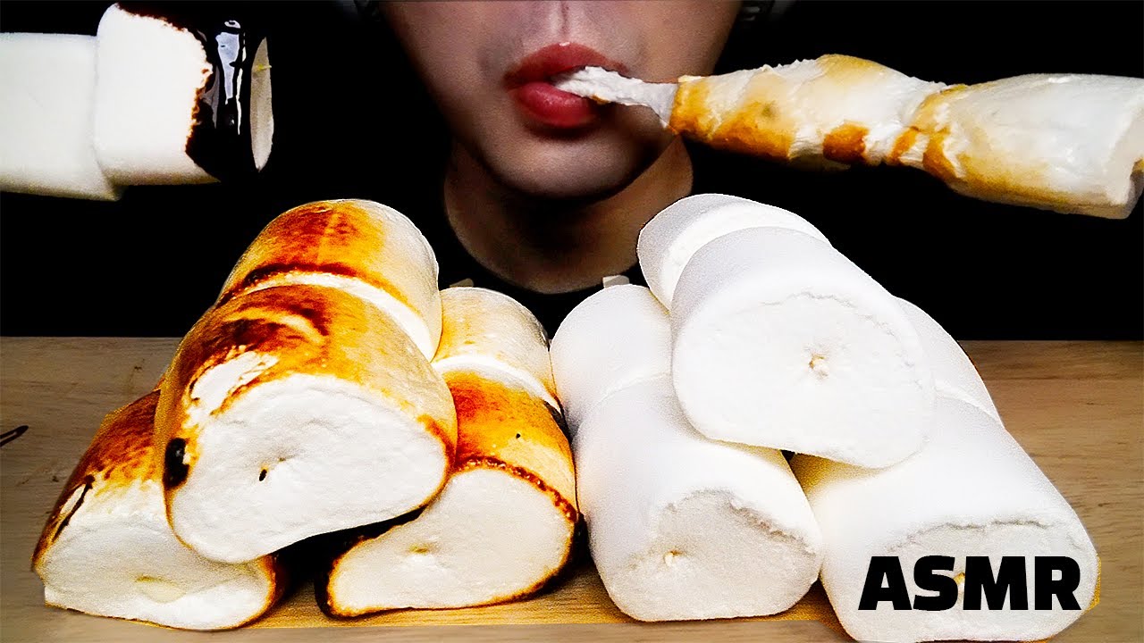 [ASMR] [MUKBANG] GIANT ROASTED MARSHMALLOWS 대왕 마쉬멜로우 먹방 (with 초코시럽) 💋 ...