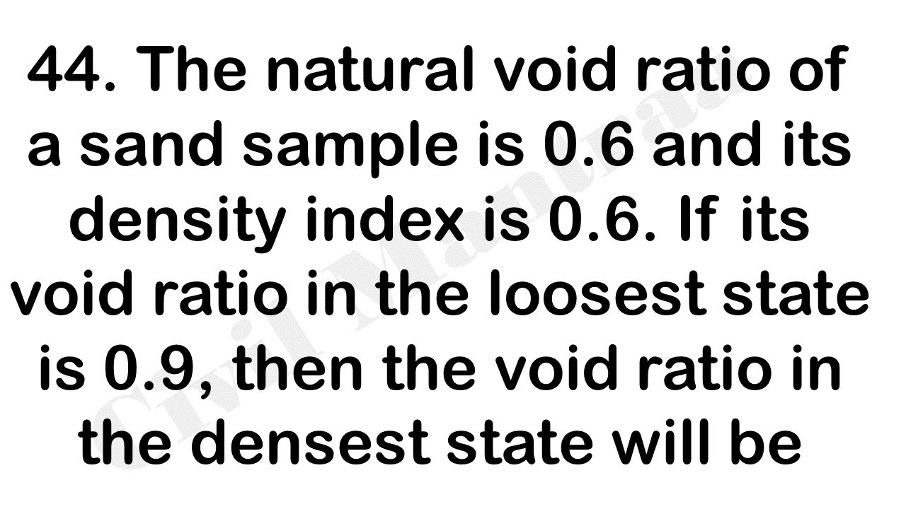 The natural void ratio of a sand sample is 0.6 and its density index is ...