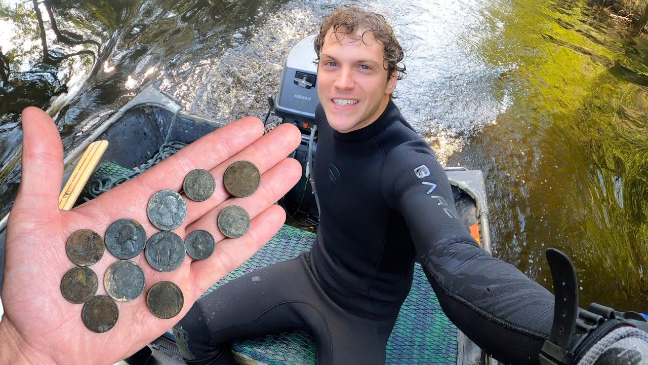 Silver Coin Spill Jackpot Found in the River and Pile of Old Bottles ...