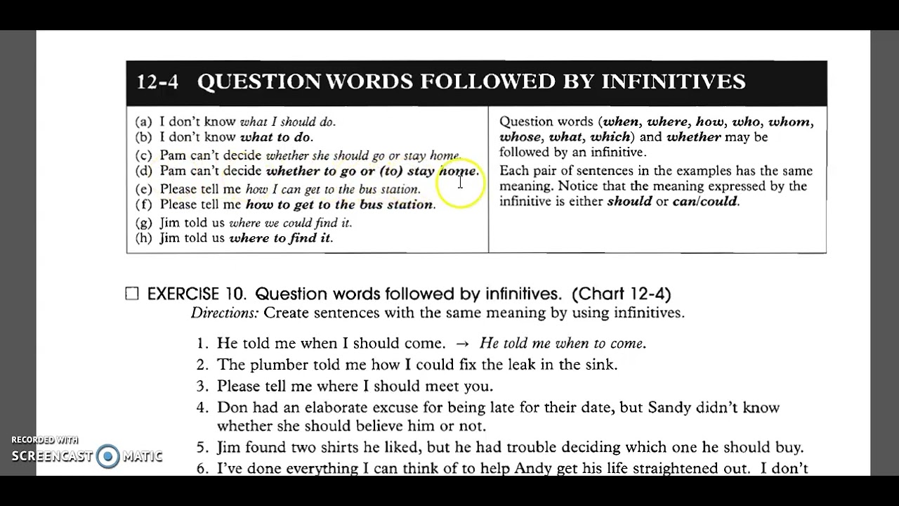 Questions Word Followed by Infinitives - YouTube