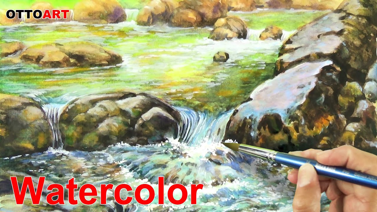 ️ Watercolor painting of rocks and streams - YouTube