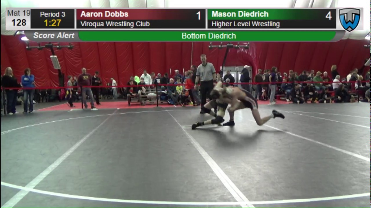 128 Mason Diedrich Higher Level Wrestling vs Aaron Dobbs Viroqua ...