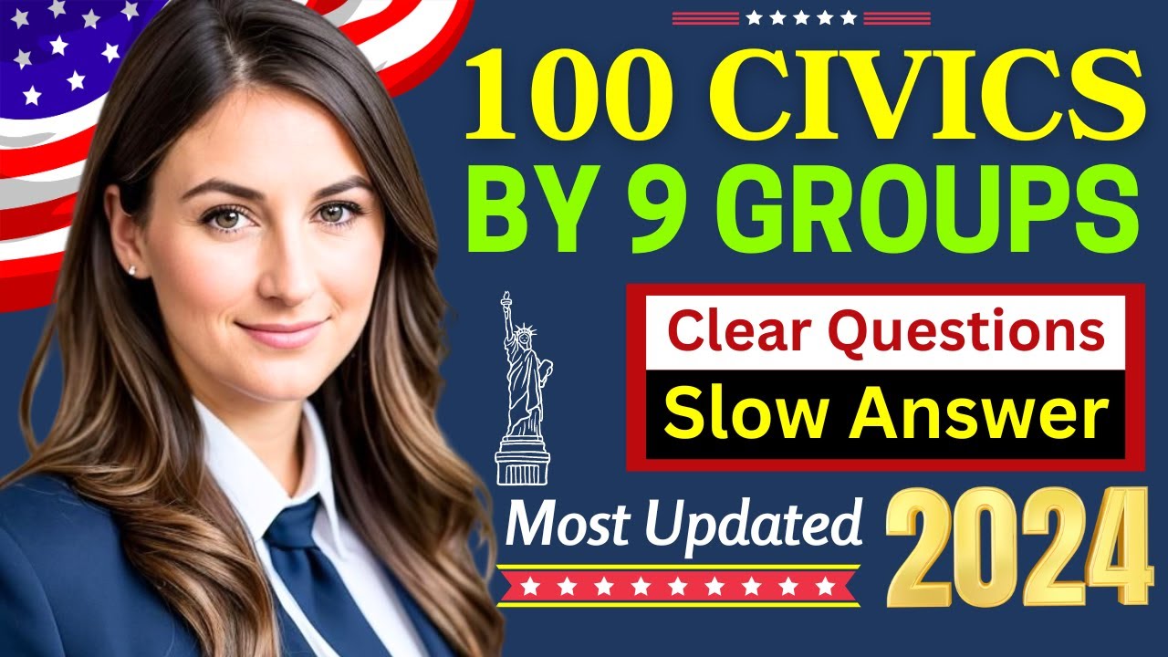 2024 EASY Answer SLOW USCIS Official 100 Civics Questions and Answers (By Groups) US Citizenship ...