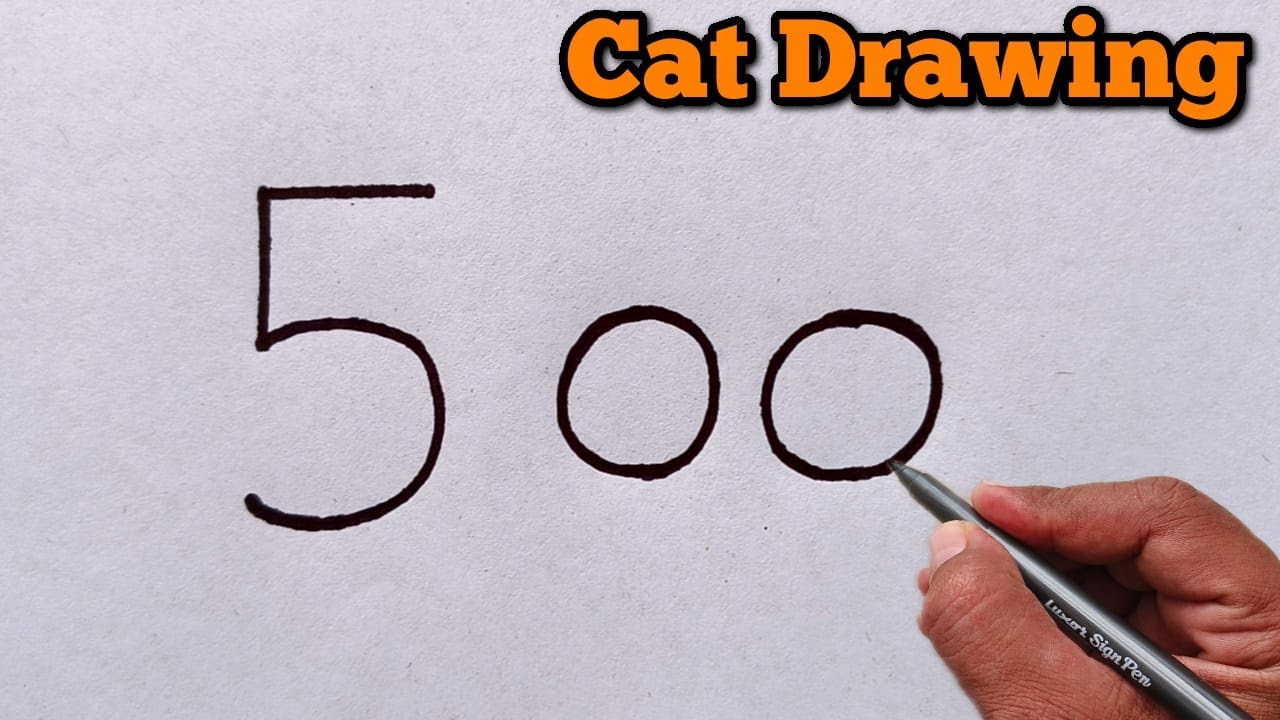 Cat Drawing From Number 500 | Easy Cat Drawing Beginners | Number ...