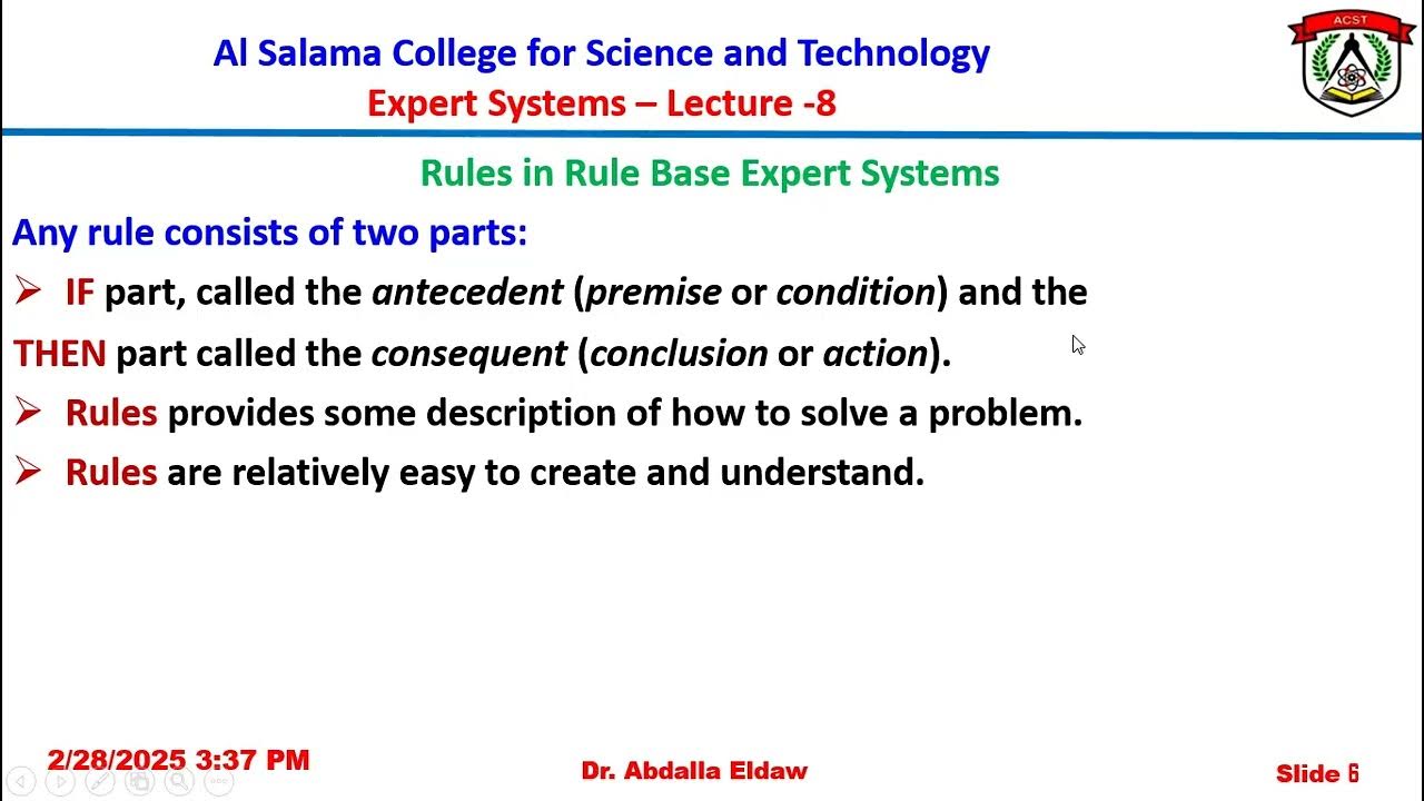 Expert Systems Lecture 8 - YouTube