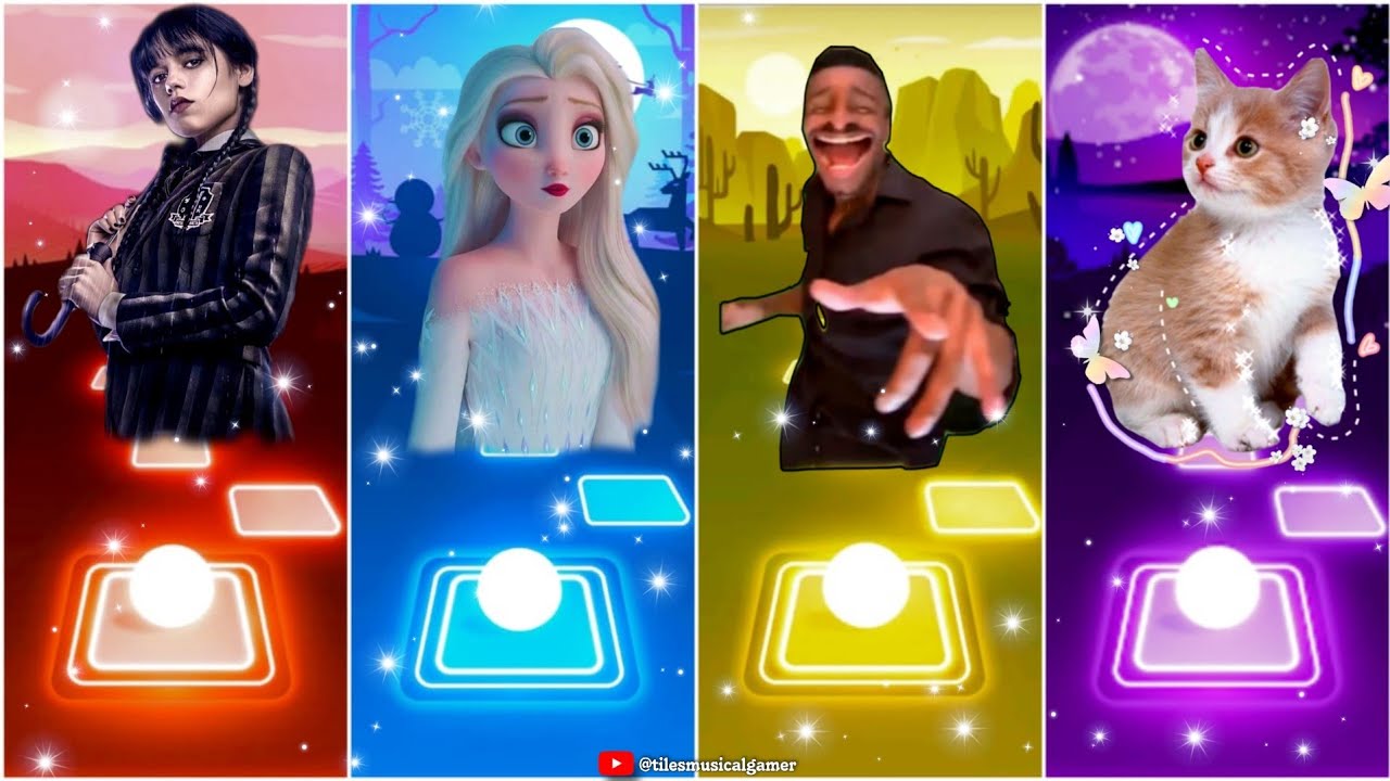 Wednesday 🆚 Elsa Frozen 🆚 That One Guy 🆚 Cute Cats 😻 | Tiles Hop EDM ...