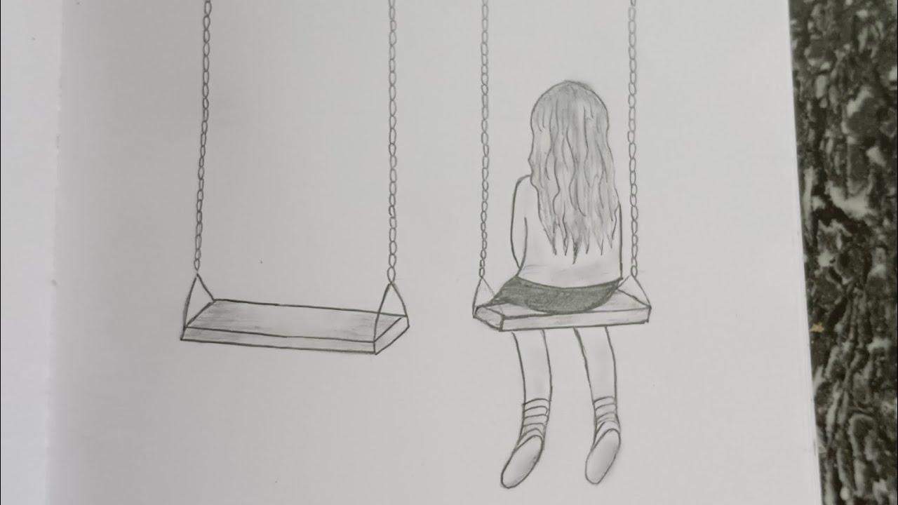 easy pencil sketch a beautiful girl sitting on oonjal drawing - YouTube