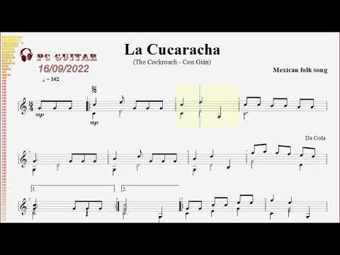 Mexican folk song, La Cucaracha, guitar solo - YouTube