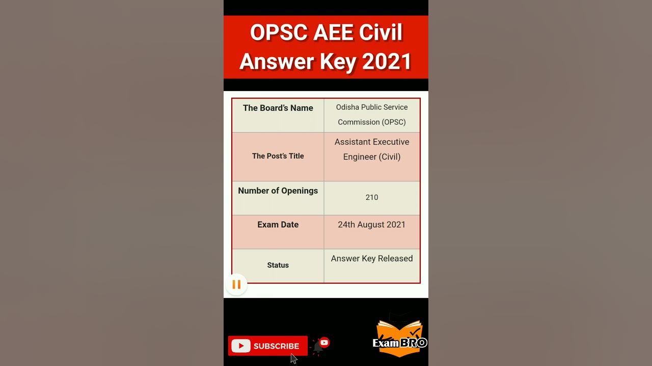 OPSC AEE Civil Answer Key 2021 | OPSC Answer Key 2021 | Answer Key OPSC 2021 - YouTube