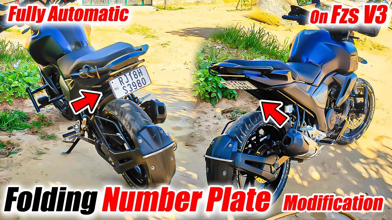 Automatic Folding Number plate modification on any bike - modified fzs ...