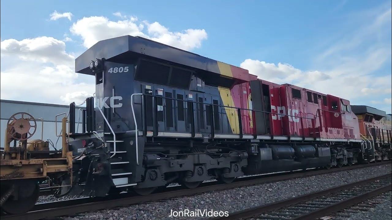 1/27/25 Pre: WB BNSF S train with KCS 4805 CPKC livery stopped near Commerce CA - YouTube
