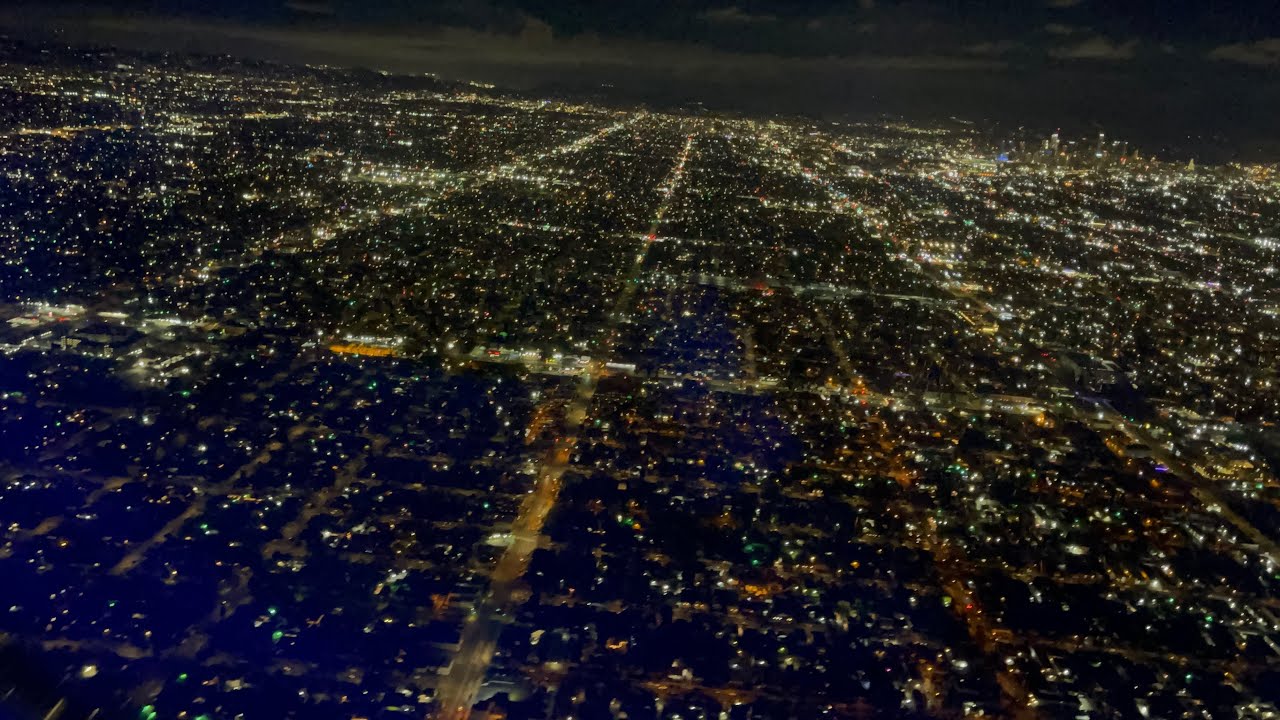 Night landing at LAX - fly over amazing Los Angeles - YouTube