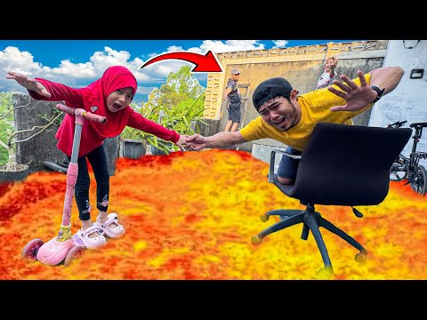 TANTANGAN  THE FLOOR IS LAVA DI HALAMAN RUMAH AQILA
