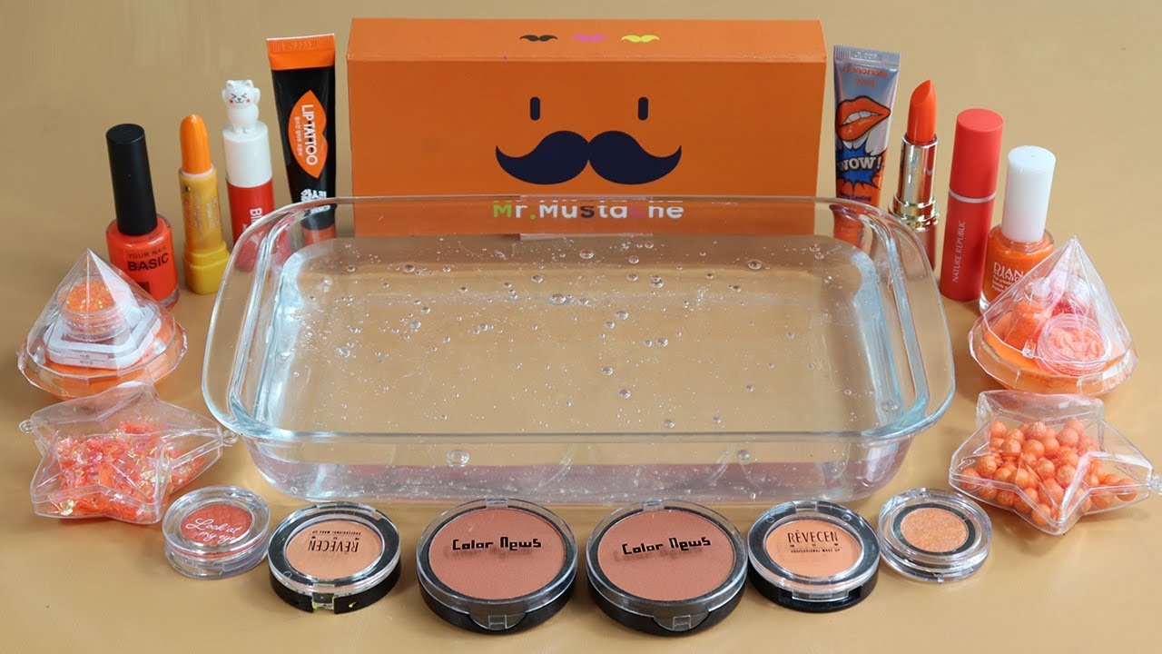 'Orange' Mixing'Orange'Eyeshadow,Makeup and glitter Into Slime. ★ASMR ...