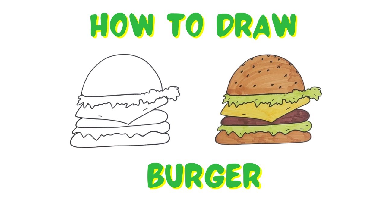 How to draw a Burger? Easy drawing for kids!Step-by-step tutorial ...