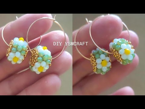 ÇİÇEKLİ TOP KÜPE YAPIMI Flower Ball Earring Making Boncuktan Çiçekli Rondela Yapımı