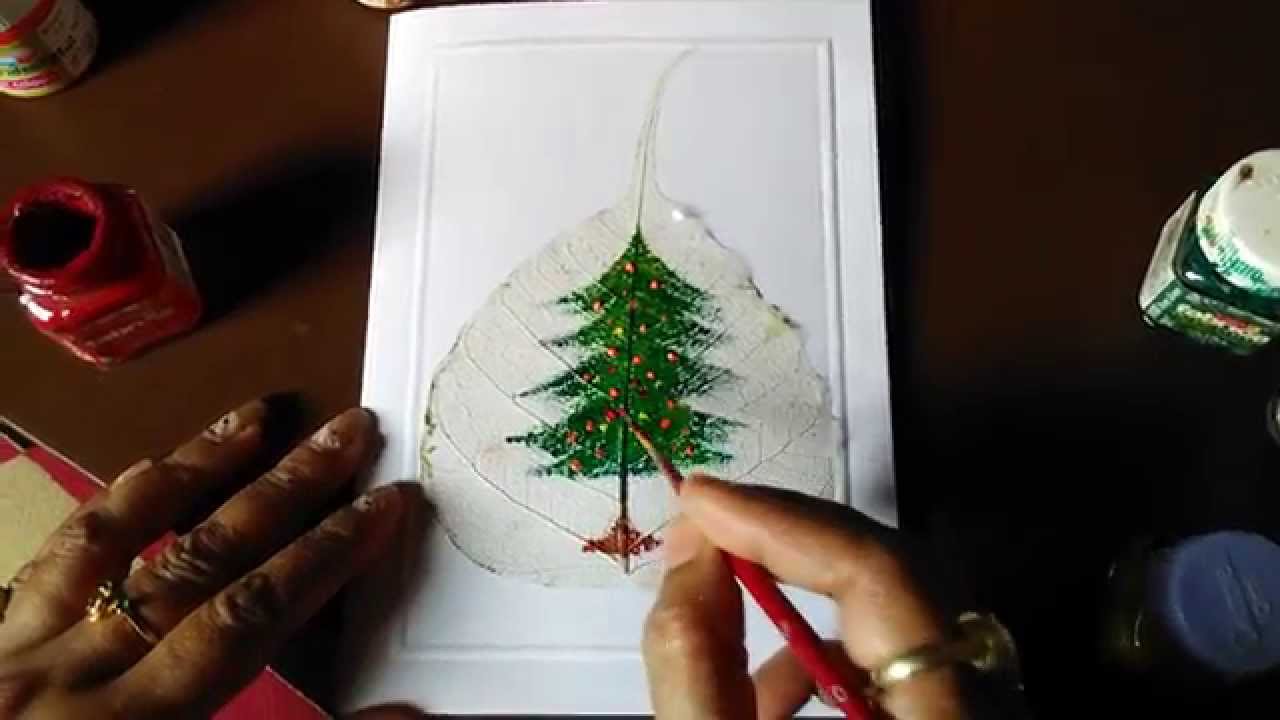how to draw a christmas tree on a pepal leaf!! - YouTube