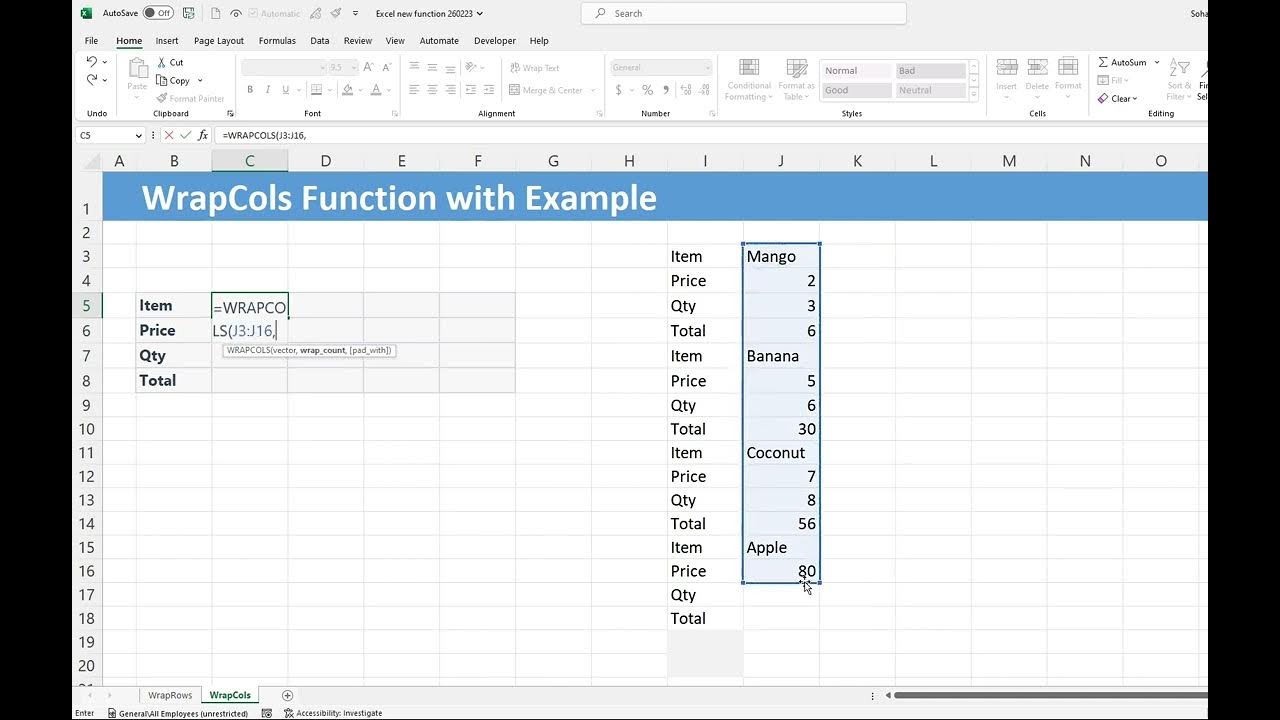 Wraprows And Wrapcols Excel Function Youtube