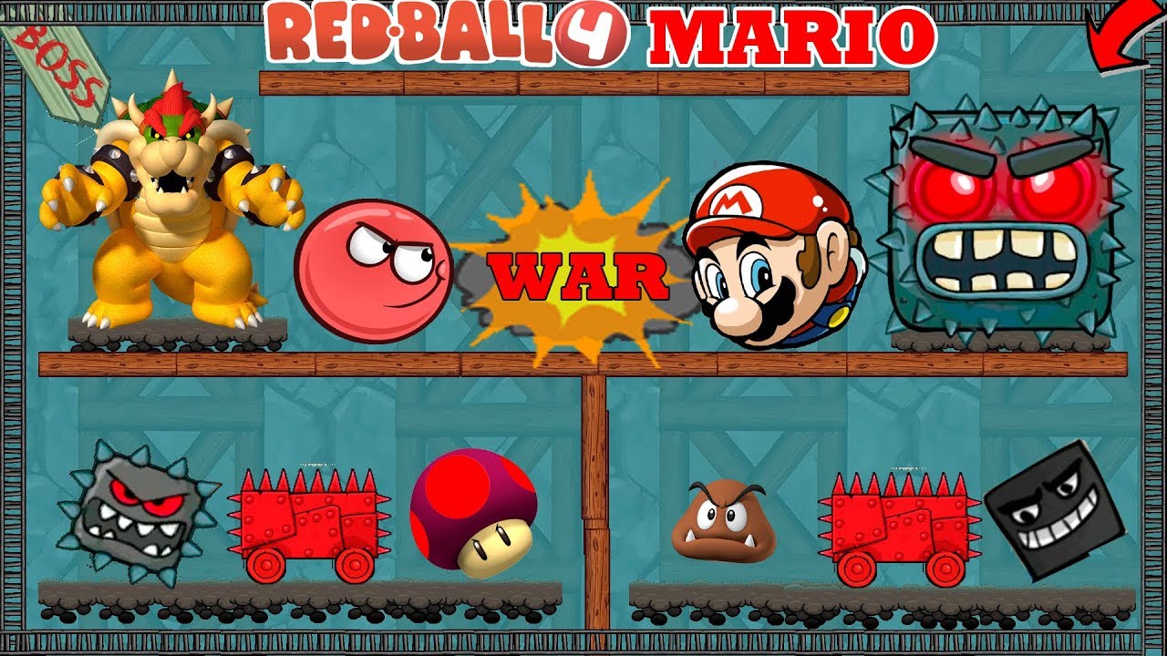 " RED BALL 4 " MARIO BALL " INTO TE CAVES " BOWSER BOSS " FIGHTS AND ...