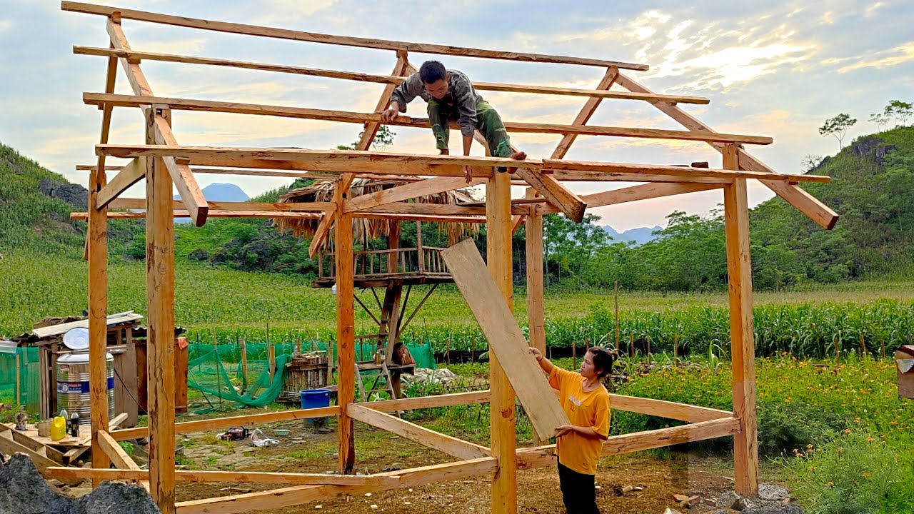 Build a new wooden house, frame and assemble the roof. Part 3 - YouTube