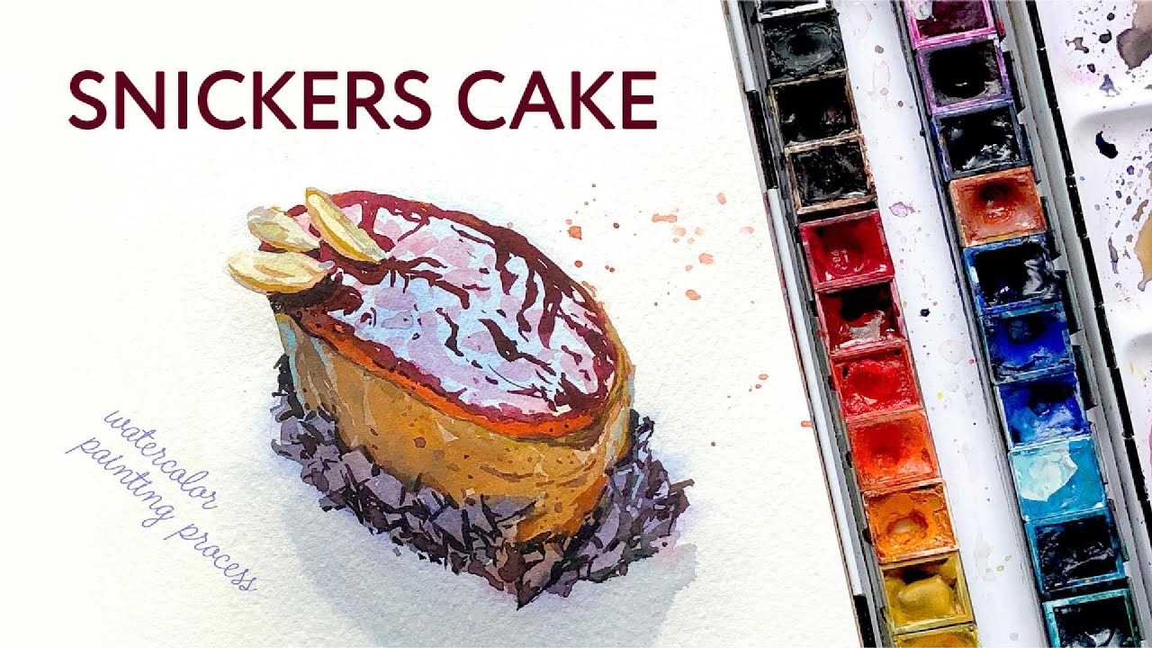 Painting A "Snickers" Cake With Watercolor | Speedpaint and tips - YouTube