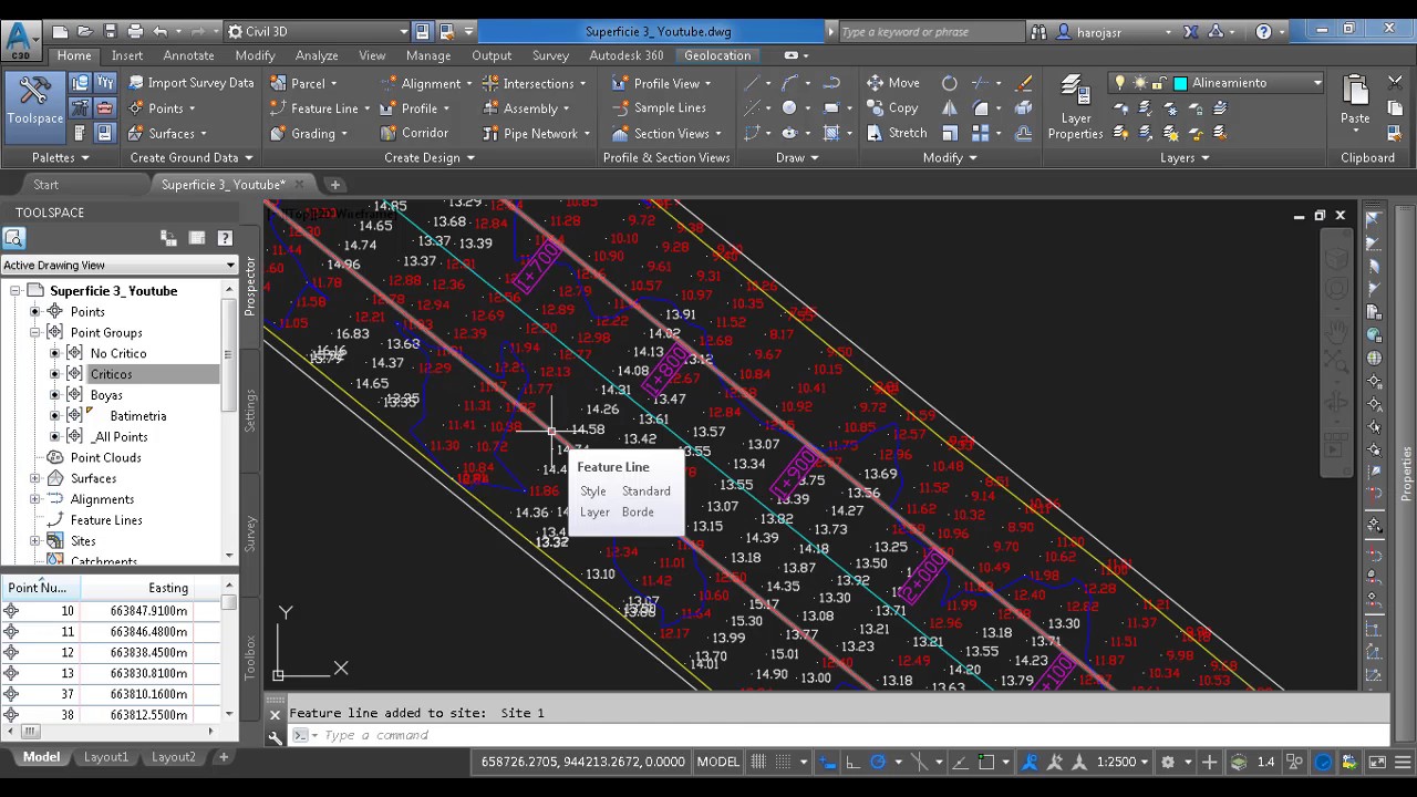 Civil 3D Superficie a partir de una Feature Line - YouTube