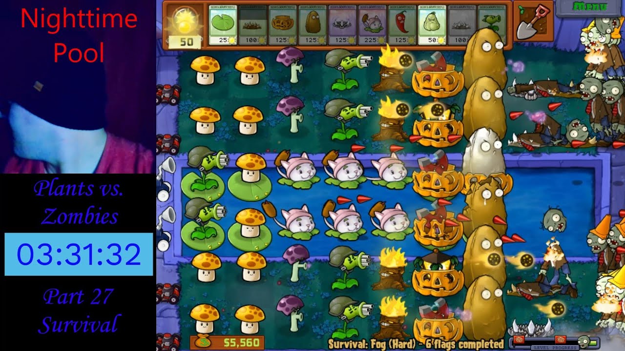 Plants vs. Zombies (Part 27) SURVIVAL: Nighttime Pool (Were Quiet ...