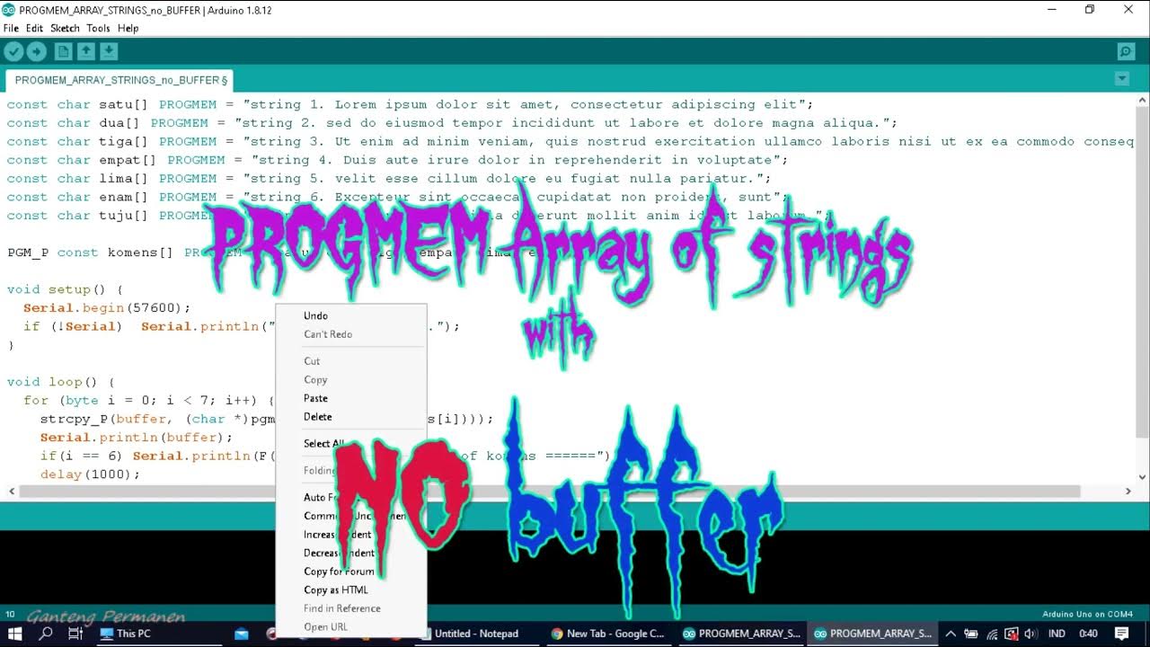 Arduino Progmem Array Of Strings With Buffer Vs Without Buffer Testing Examples Sketch Arduino