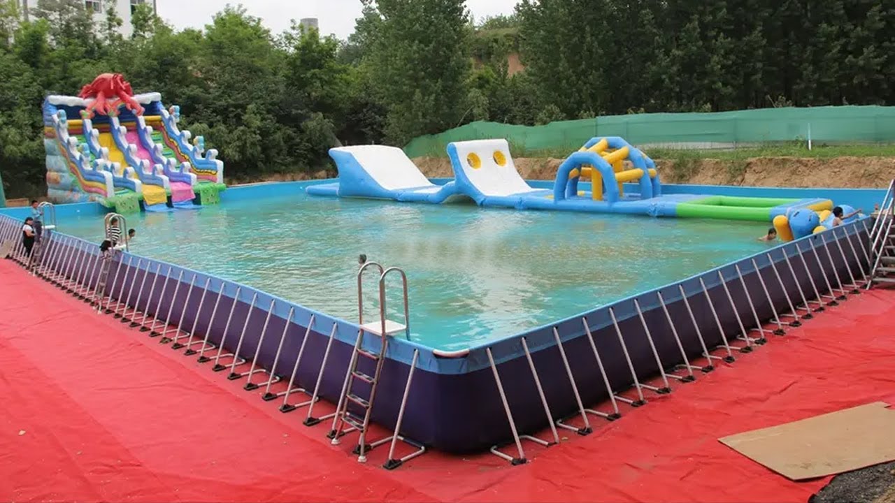 above ground metal framed pool, with filter and pump for commercial use ...