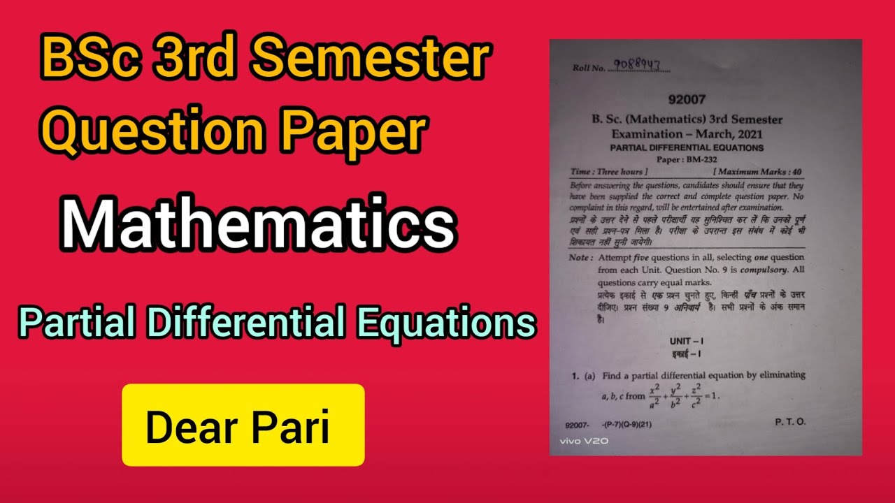 2021 MDU Bsc Sem 3 Mathematics Question paper | Partial Differential ...