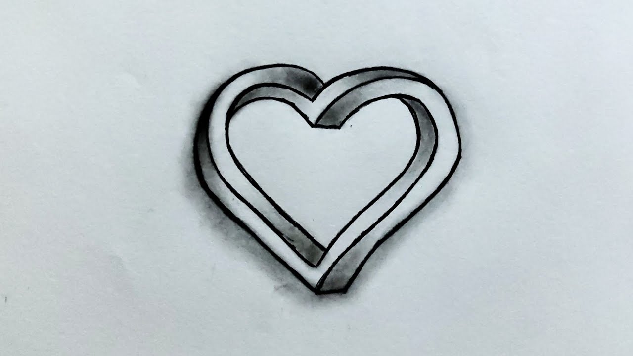 Easy Heart Drawing For Beginners || 3D Heart Drawing Tutorial || Pencil ...