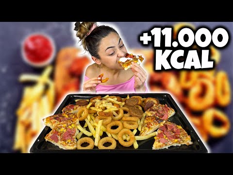KIZARTMA FAST FOOD MIX CHALLENGE!-Pizza,İçli Tavuk,Soğan Halkası,Köfte vs..(+11.000 KCAL)