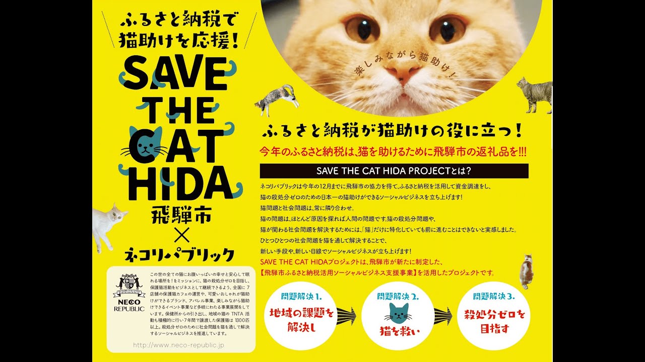 ふるさと納税でネコ助けできる⾶騨市とのプロジェクト「SAVE THE CAT HIDA」に“ねこまみれ”の返礼品が22（にゃんにゃん）商品登場。記者発表 - YouTube