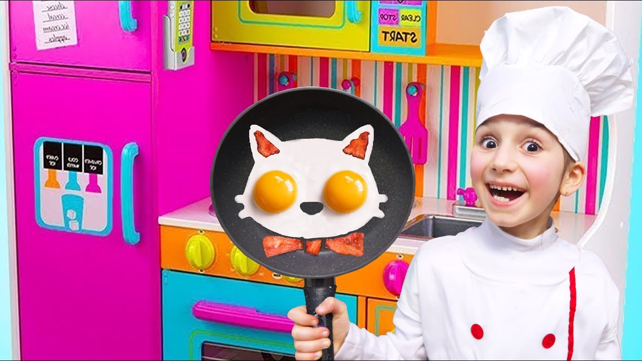 Children Cooking Breakfast for Sister in kids Cafe - YouTube