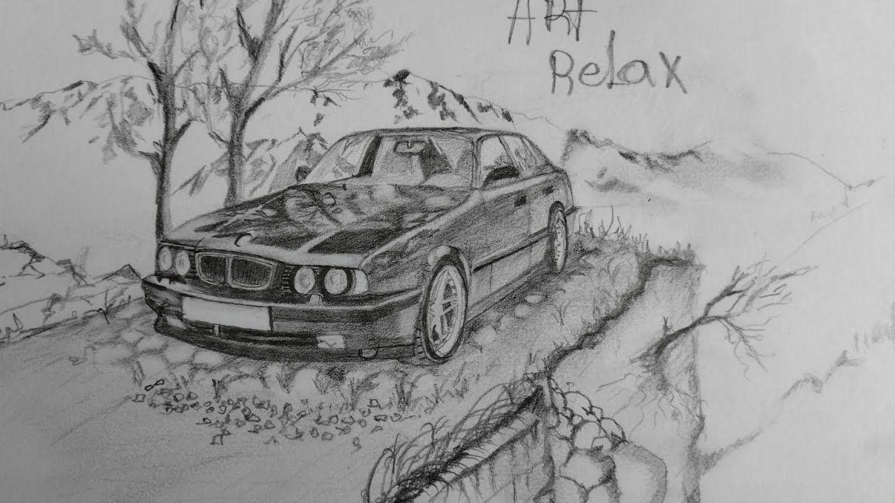 drawing pencil, BMW 525 E39, 50minutes - YouTube