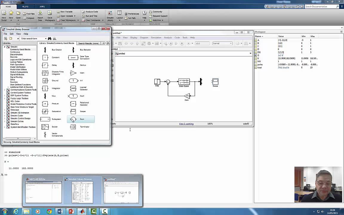 Control Design via State-space: MatLab/Simulink Example - YouTube