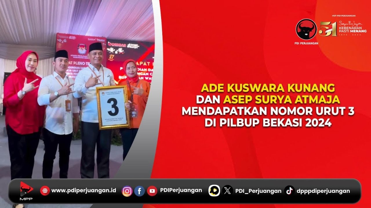 Ade Kuswara Kunang dan Asep Surya Atmaja Mendapat Nomor Urut 3 di PILBUP Bekasi 2024 - YouTube
